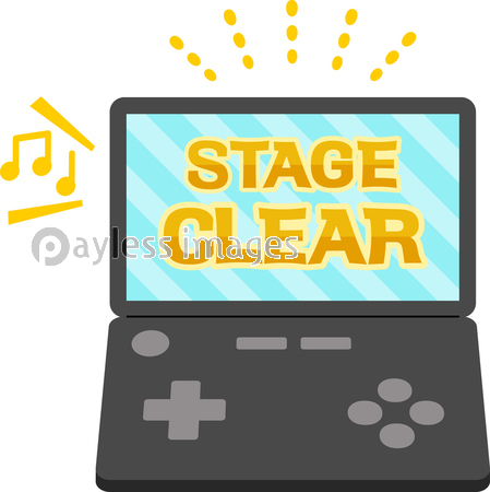 STAGE CLEARと表示された携帯ゲーム機 - 商用利用可能な写真素材・イラスト素材ならストックフォトの定額制ペイレスイメージズ